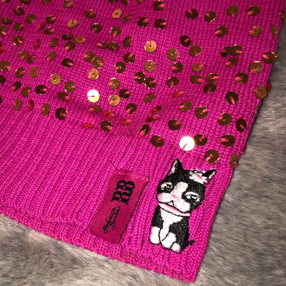 rebecca bonbon | Accessories | Rebecca Bonbon Gold Sequin Pink Beanie ...